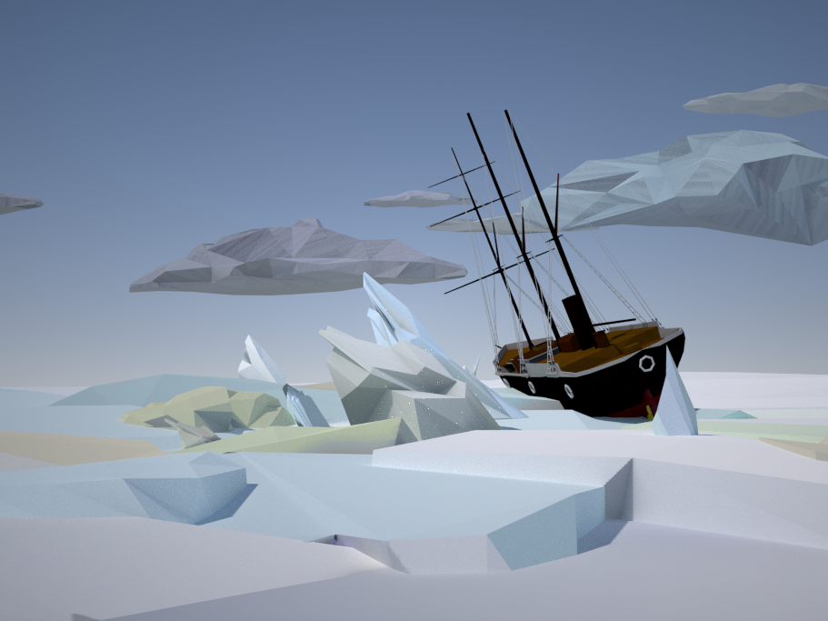 Endurance shipwreck. Escenario low poly con Blender y Unity. | Domestika