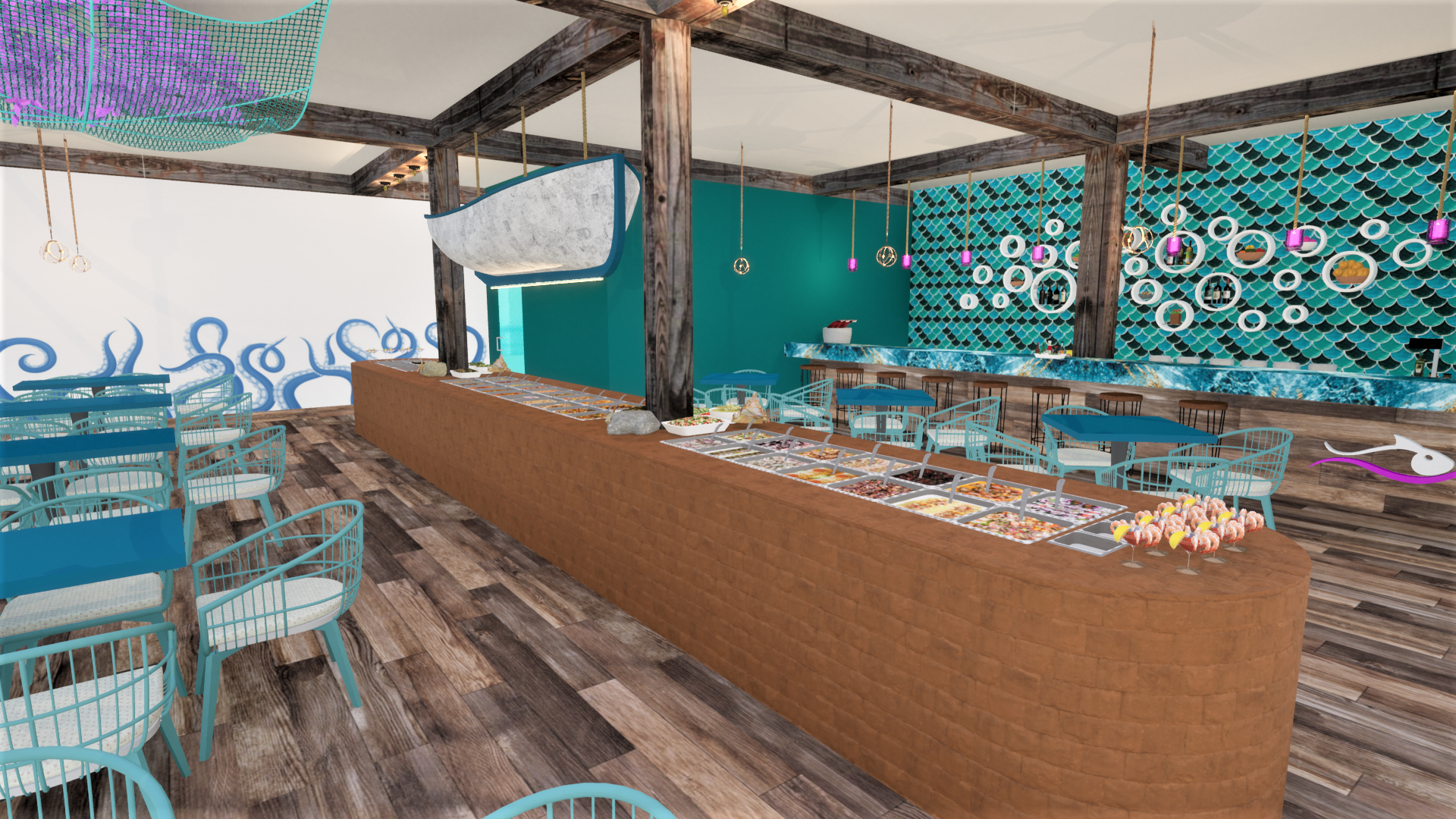 CEVICHERIA MARAZUL: Diseño de interiores para restaurantes | Domestika