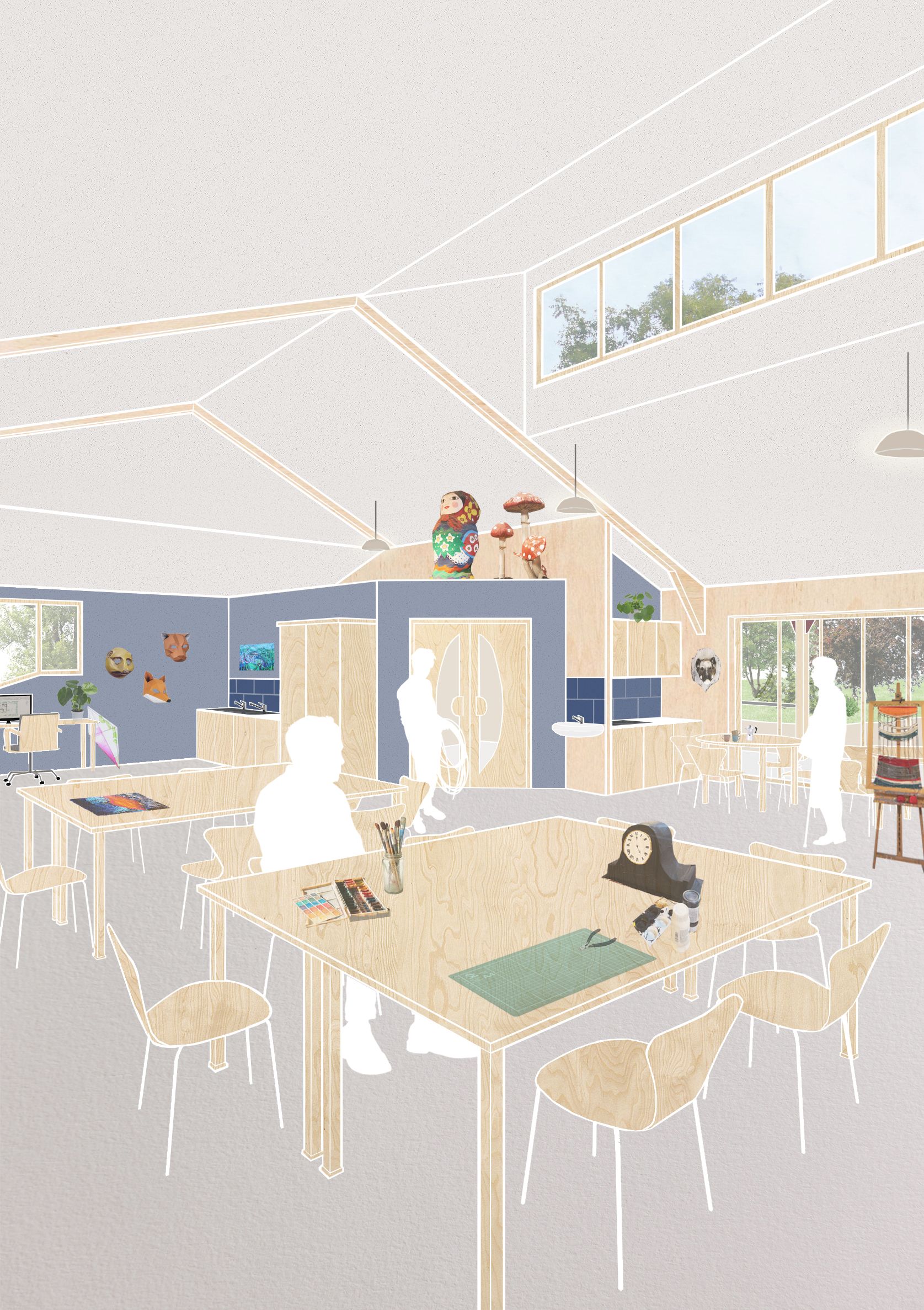 Visualisations of a Community Craft Studio retrofit & extension design ...