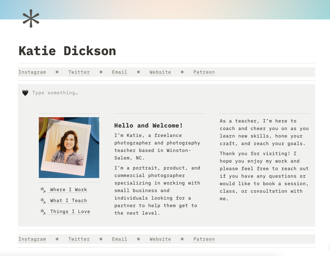 Zine style profile page in Notion | Domestika