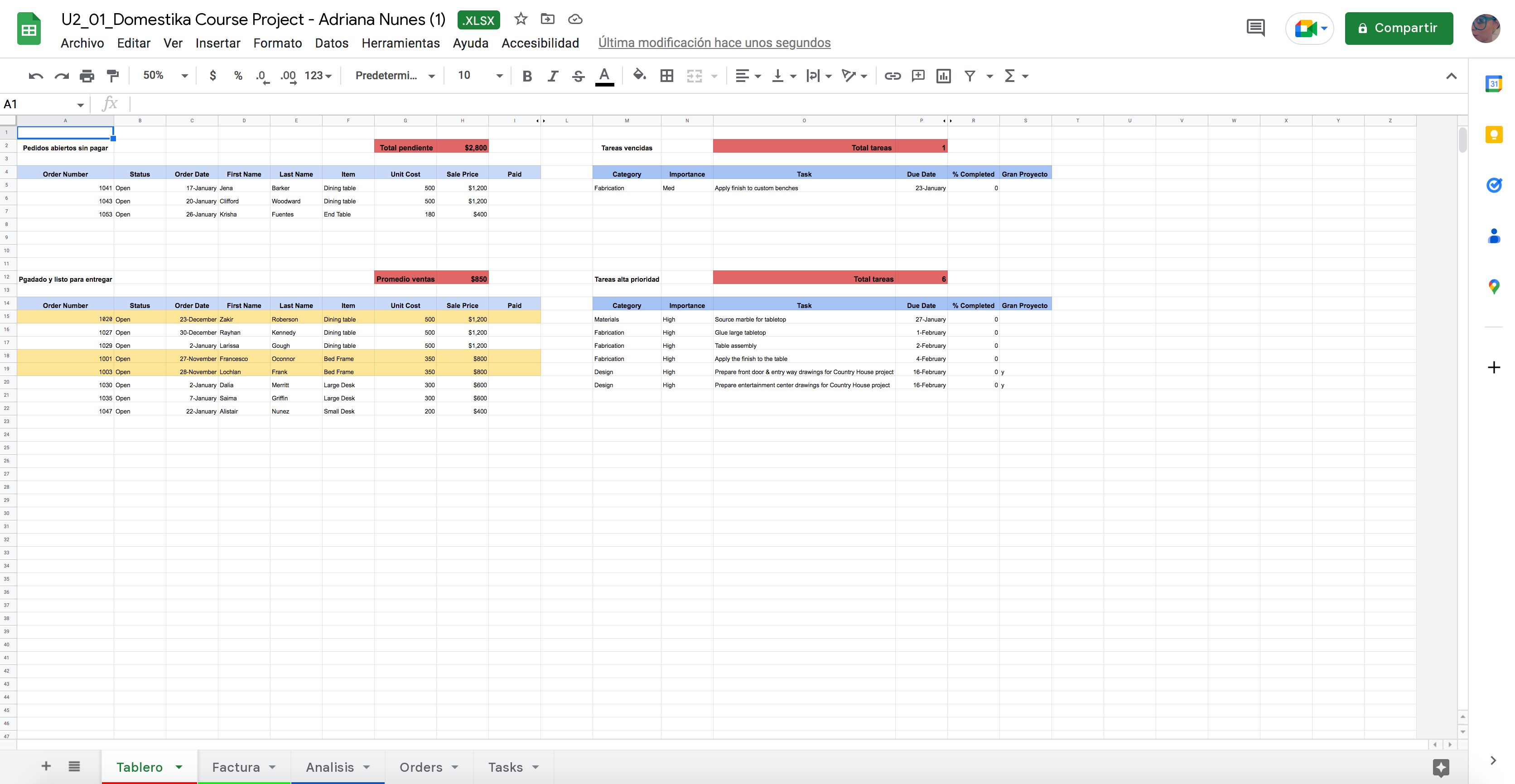 Mi proyecto del curso: Excel para proyectos creativos y negocios ...