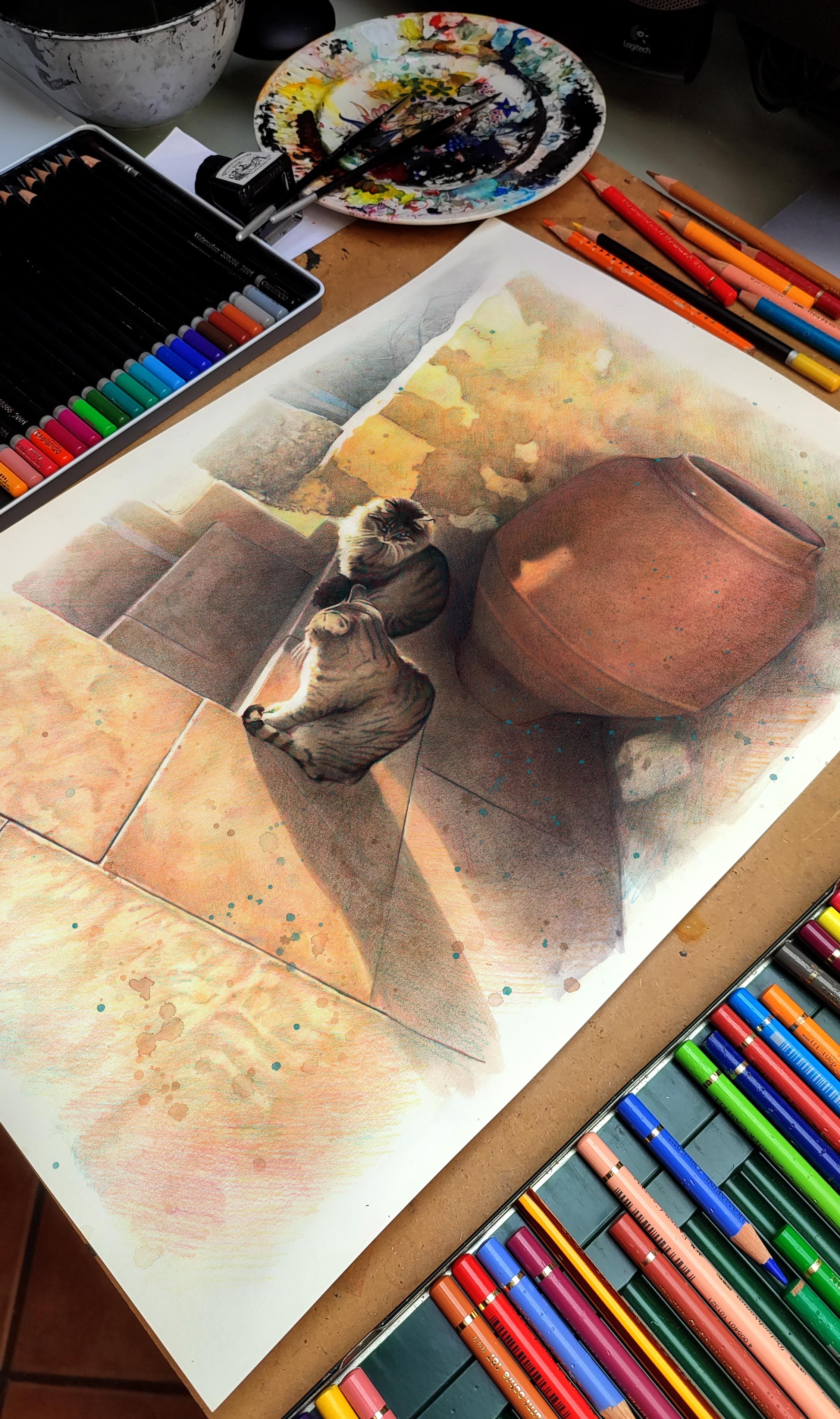 Cats and garden realistic portrait drawing | Domestika