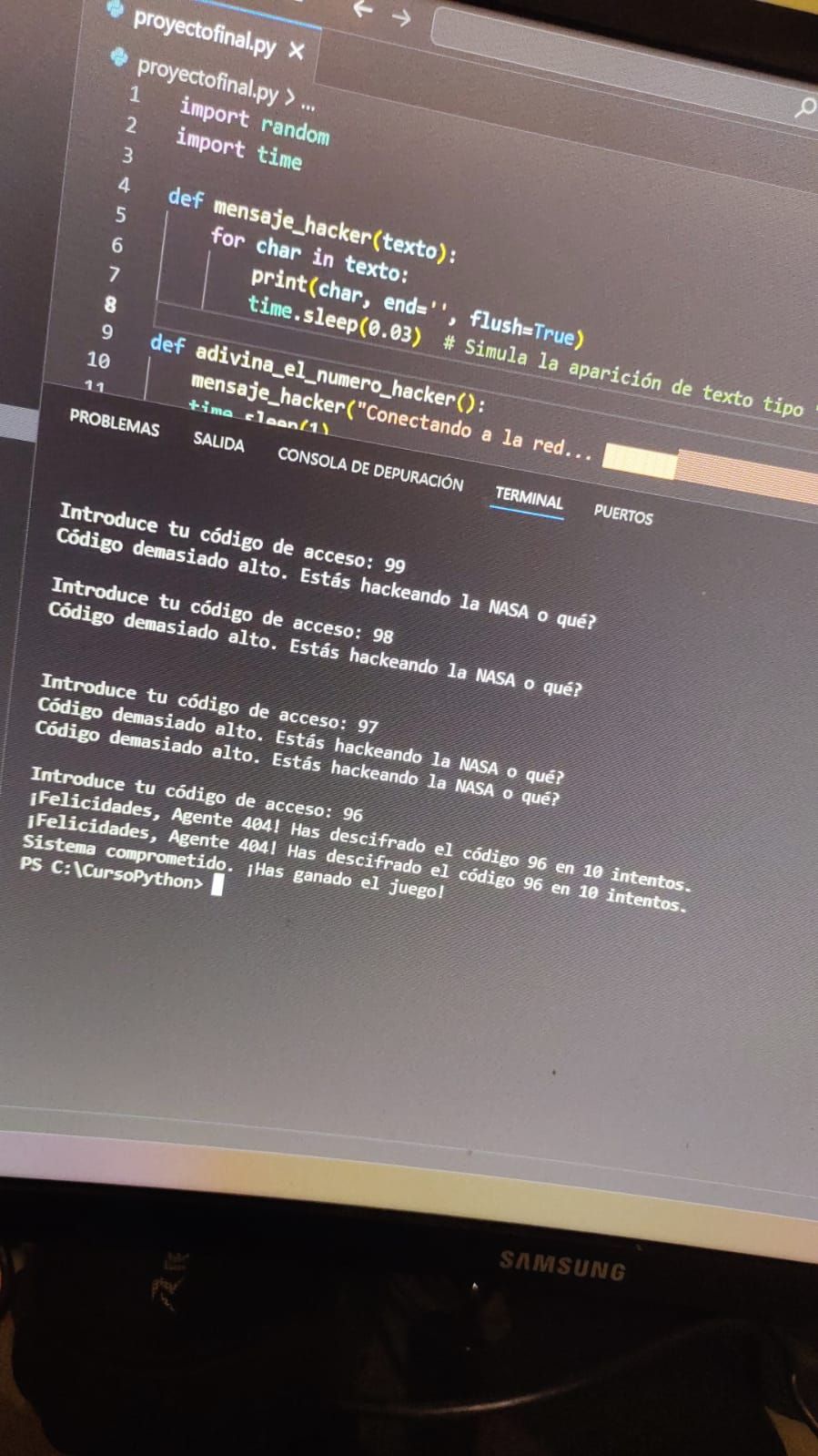 Mi proyecto del curso: Adivina el número hacker | Domestika