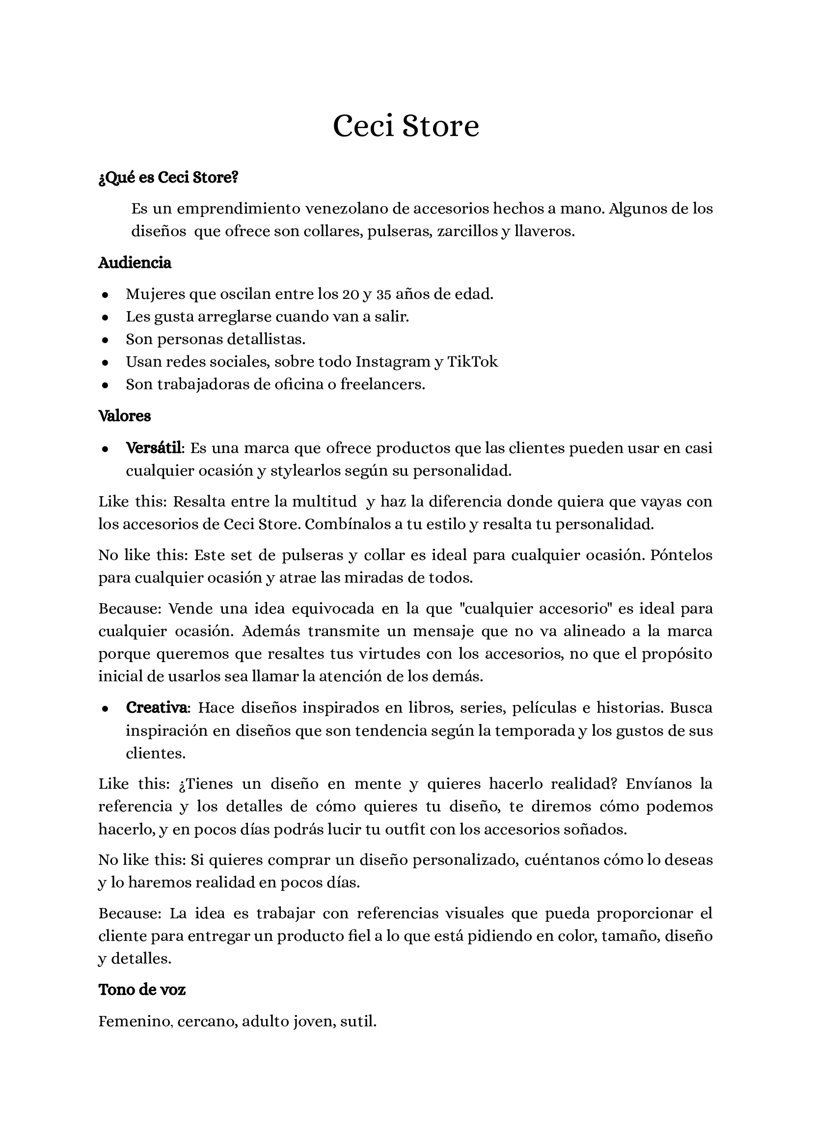 Tono de marca para Ceci Store | Domestika