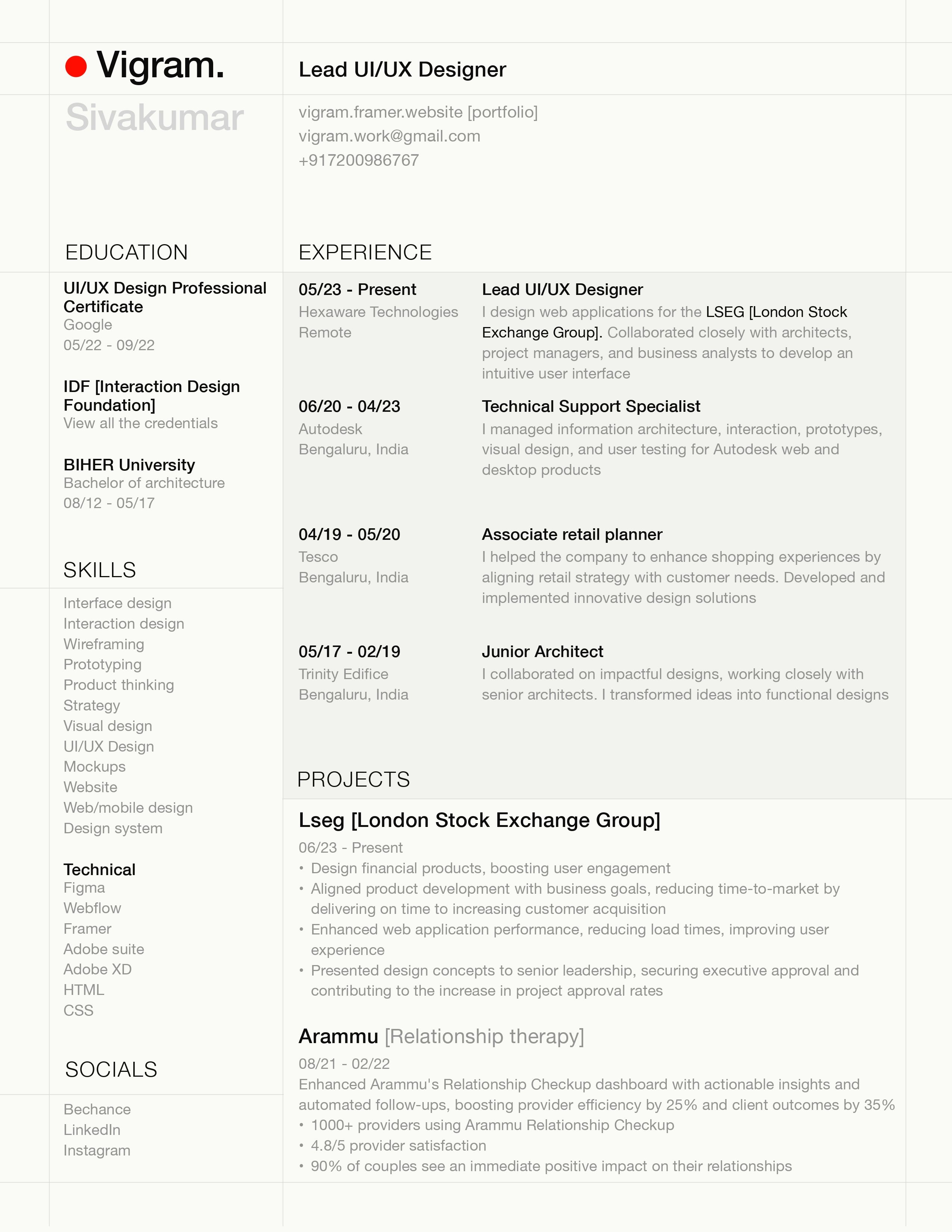 VIgram a UI UX Designer Resume | Domestika