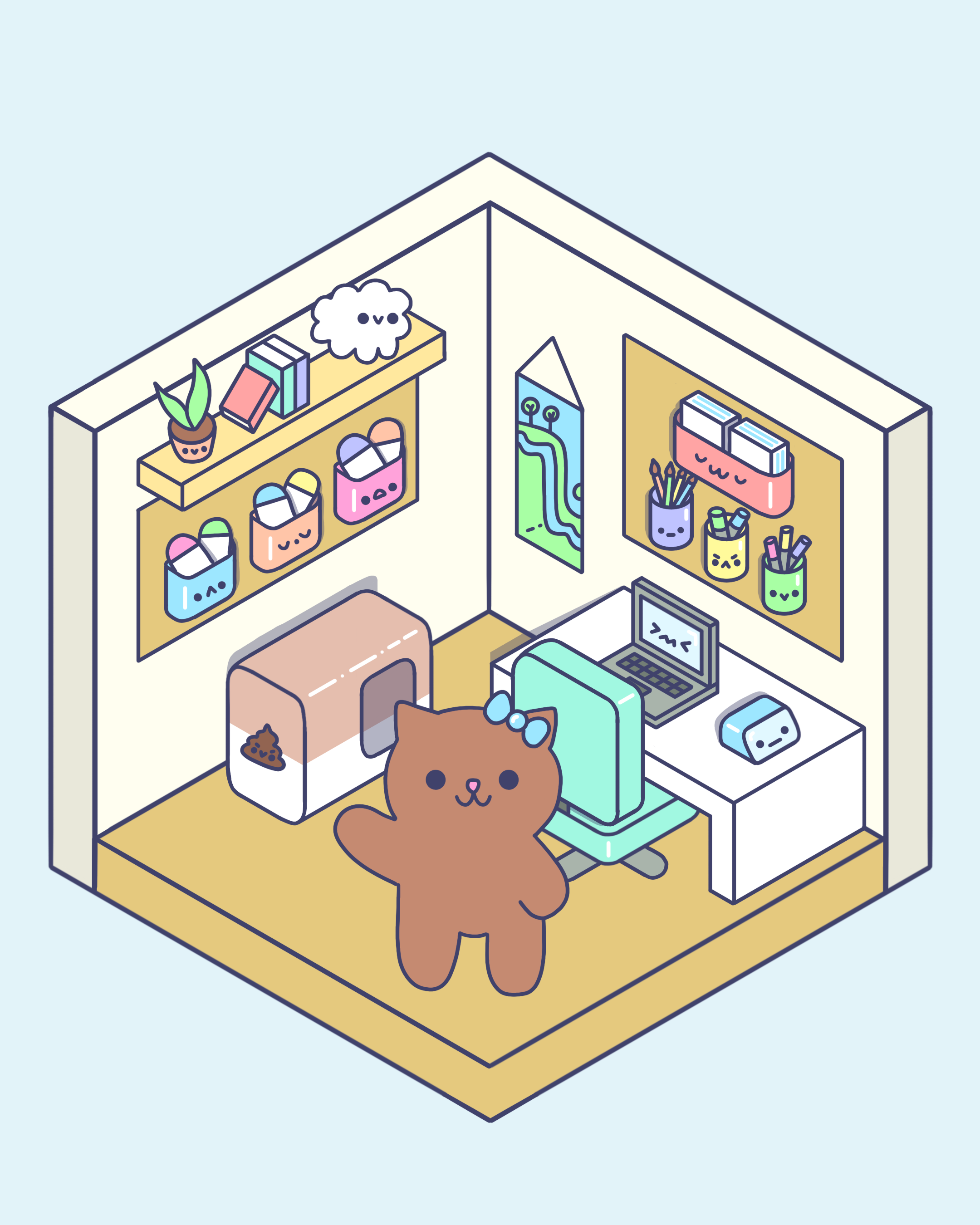 Kawaii Isometric Art Room | Domestika