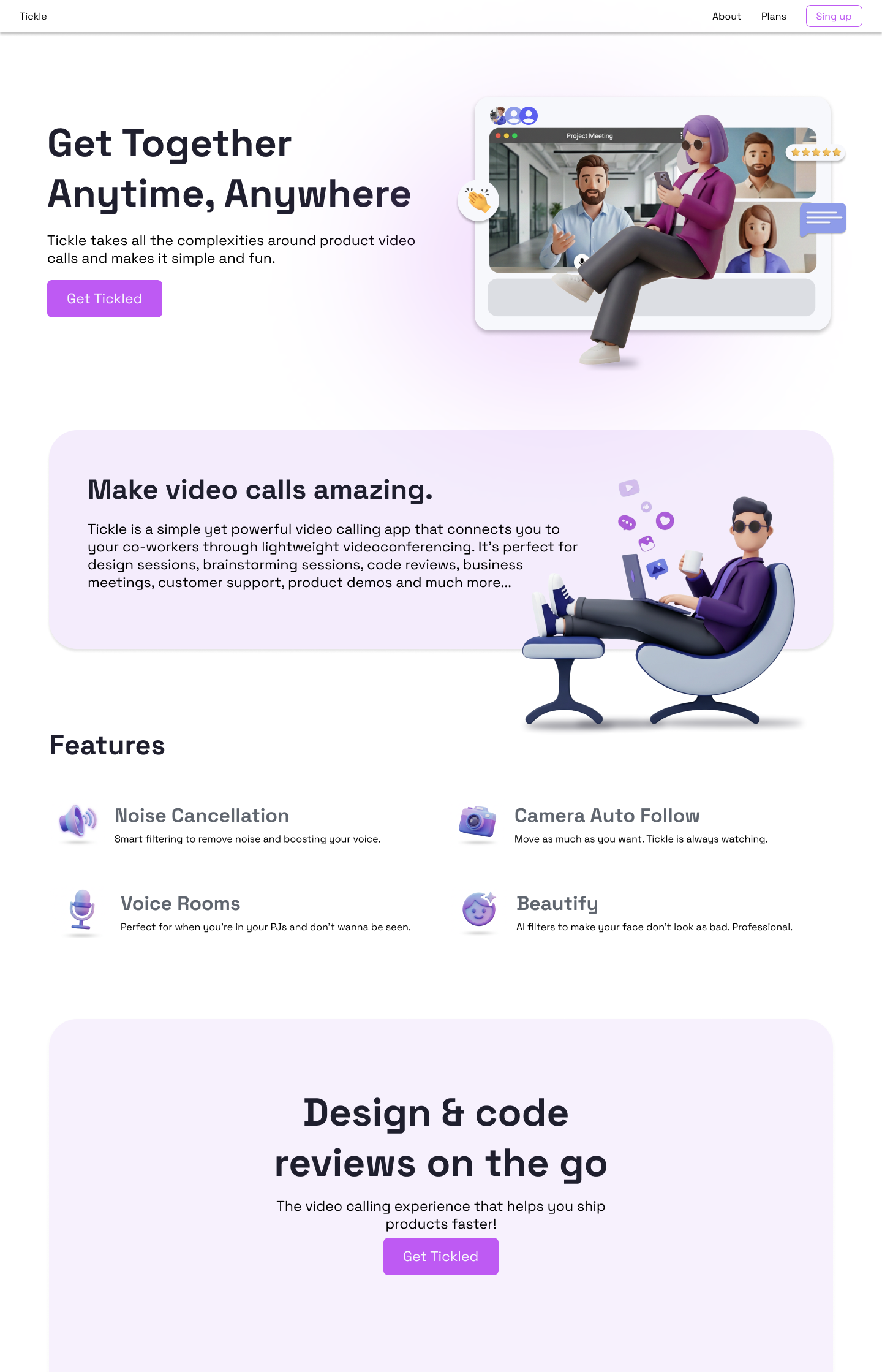 Tickle: Web Interface Design for a Video Calling App | Domestika