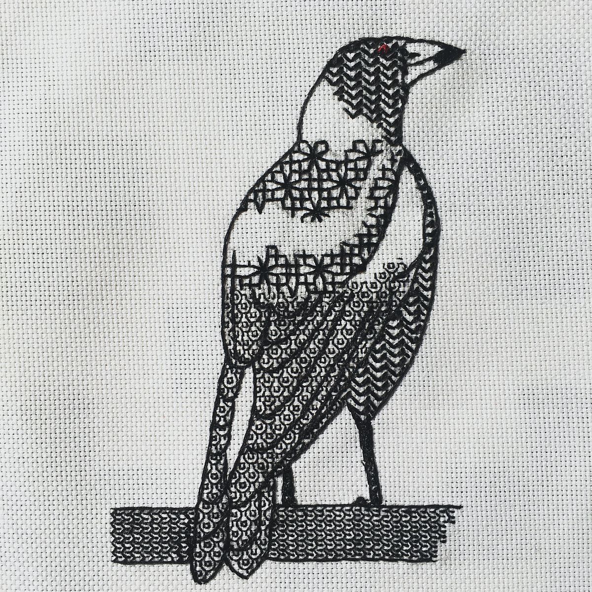 Australian Magpie from Introduction to Blackwork Embroidery | Domestika