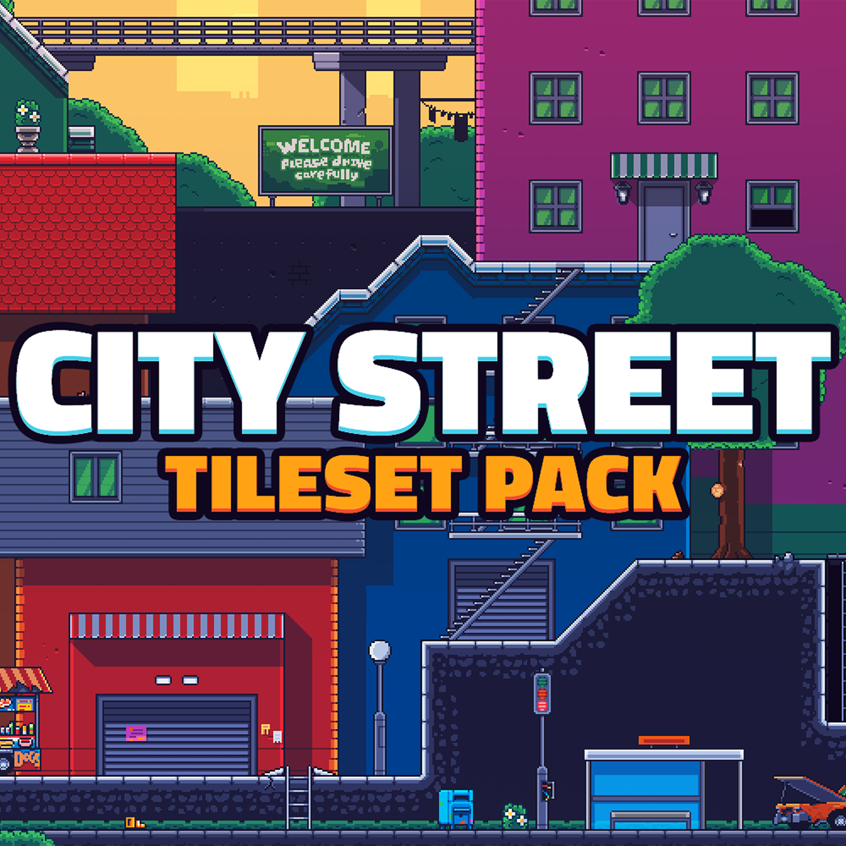 Pixel Art Tileset: City Street | Domestika
