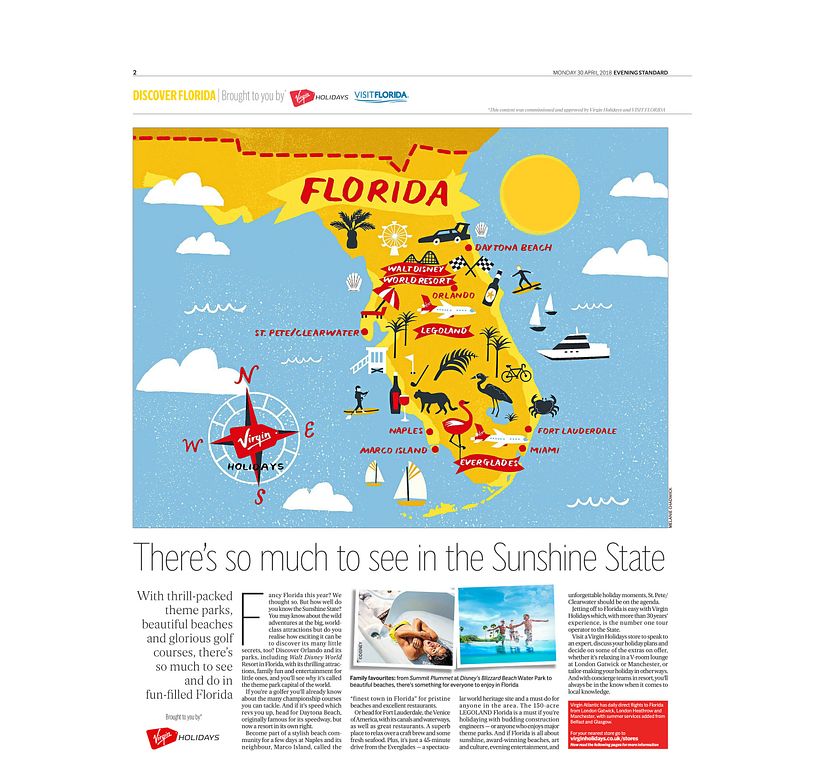 Vacation Map Of Florida USA Road Trip Travel Map 24x36 Poster Best