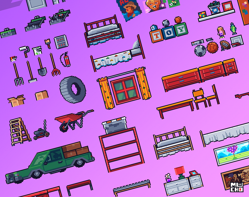 Conjunto de mosaicos de Pixel Art: Interiores de casas | Domestika