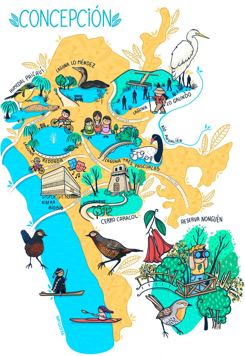 Ilustración, Mapa Turistico Lacustre Concepción, Chile. | Domestika