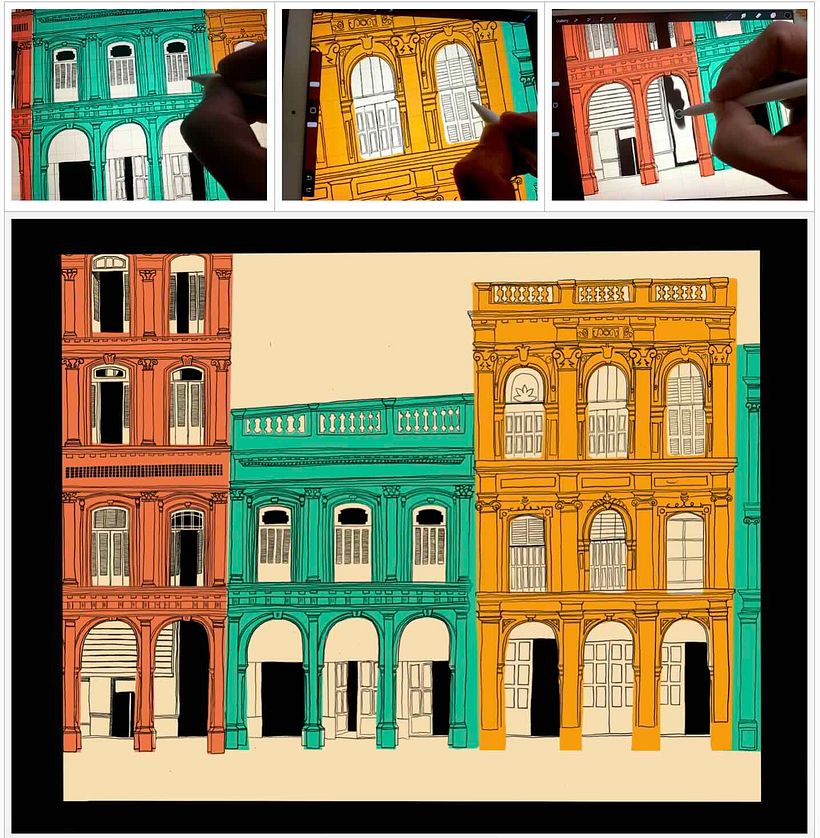 Drawing Colonial Buildings: step-by-step tutorial | Domestika